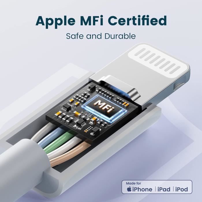 Câble Iphone [2M+2M-Lot De 2] Chargeur Iphone [Certifié Mfi C89] Câble ...