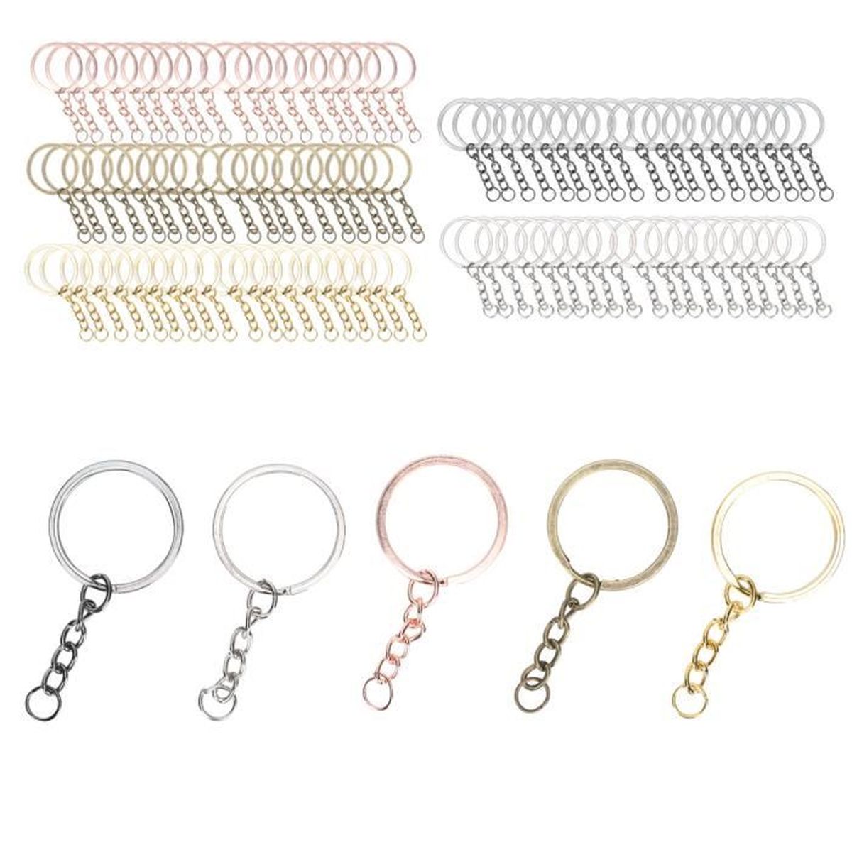ZERODIS Lot de 100 anneaux à porte-clefs accrocher porte clé anneau ...