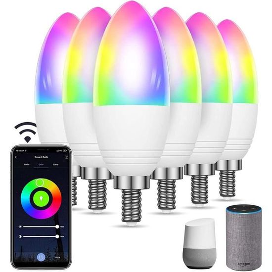 Ampoule Connectée E14 5W [6 Pack], Rgb Ampoule Led Compatible Avec Alexa Et Google Home, Wifi ...