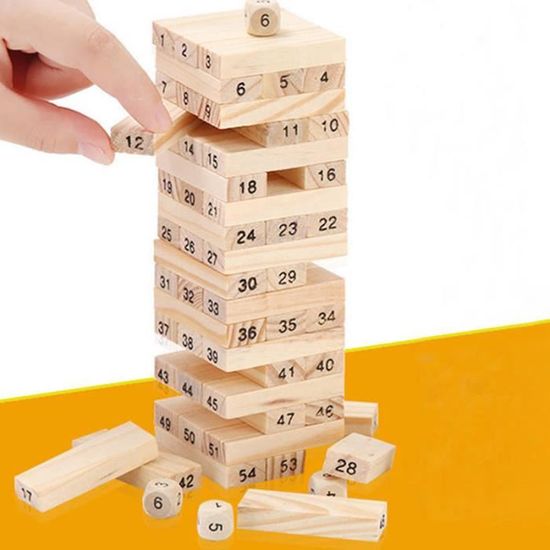 Tour de Blocs Empilables en Bois avec Numériques,Blocs de Construction En Bois Jenga Numéro ...