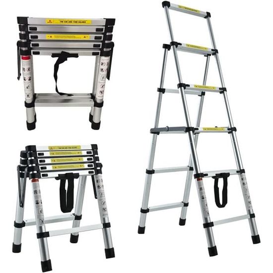 Echelle Telespic 4+5 marches en alliage d'aluminium, pliable et extensible, avec pédale élargie ...