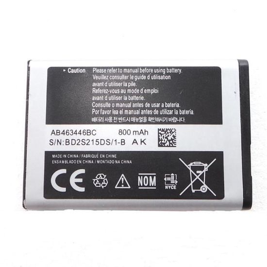 Batterie Lithium Ion Compatible Samsung Ab463446bu - Capacité 800 mAh - Cdiscount Téléphonie
