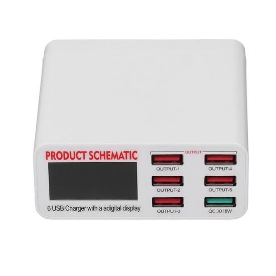 JIM-Chargeur intelligent USB Bloc chargeur USB à 6 ports de sortie ...