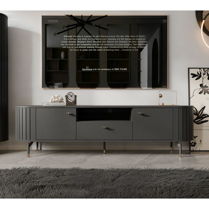 Meuble TV SENTO - 180x40x49 cm - 2 portes et tiroir - Noir - Cdiscount ...