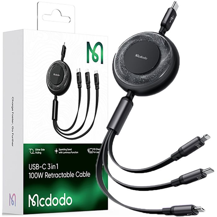 Mcdodo Cable Usb-C 3In1 Retractable Fast Charging Usb-C Lightning Micro ...