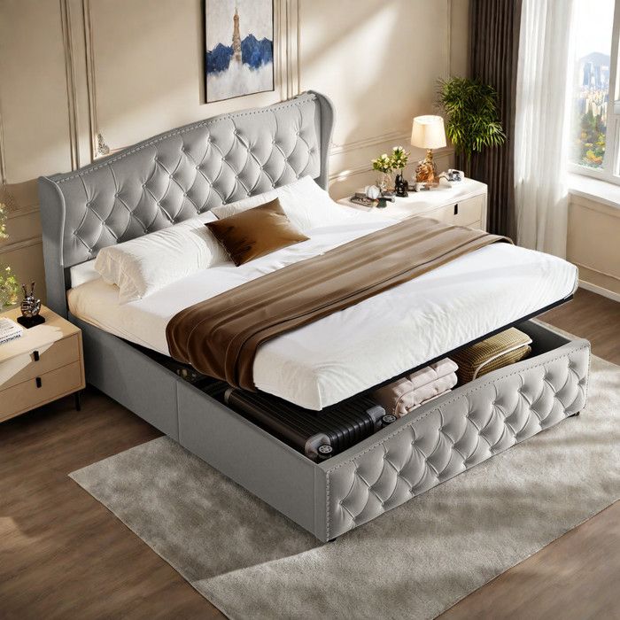 Lit coffre capitonné 160x200 cm–Lit double pour adulte de 160 x 200 ...