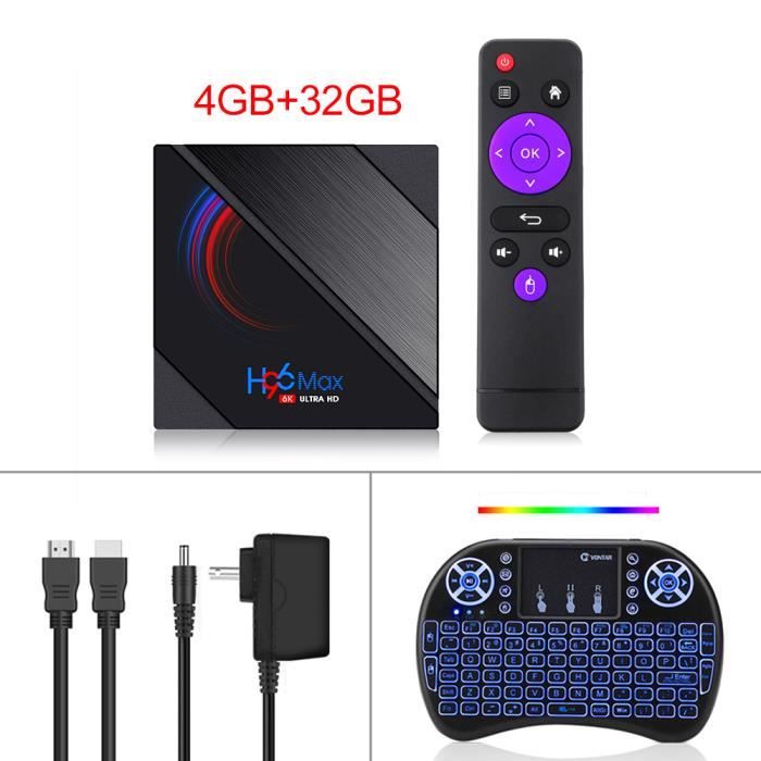 4 Go 32 Go KeyB rétro-éclairé - boîtier Smart tv H96 Max H616, android ...