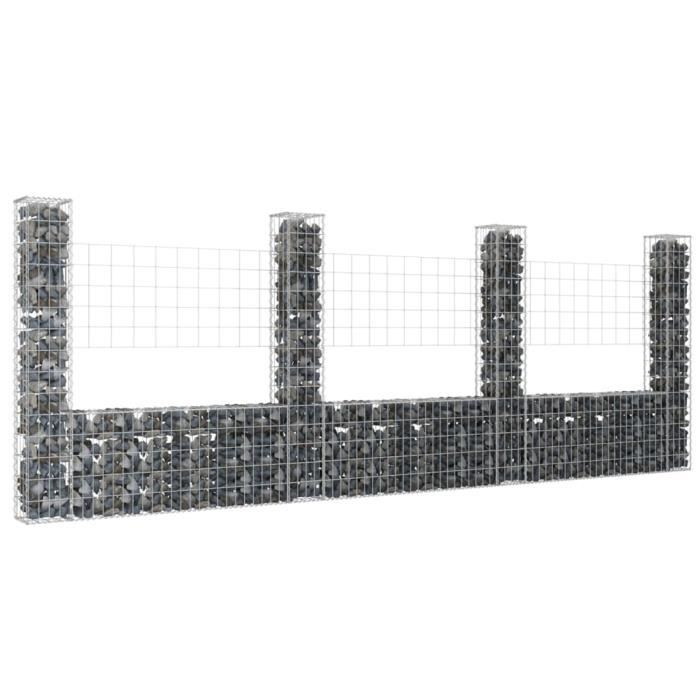 Panier de gabion en forme de U avec 4 poteaux Fer 380x20x150 cm ...