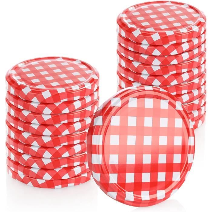 20x Couvercles pour les pots en verre Couvercles blanc-rouge quadrillé ...