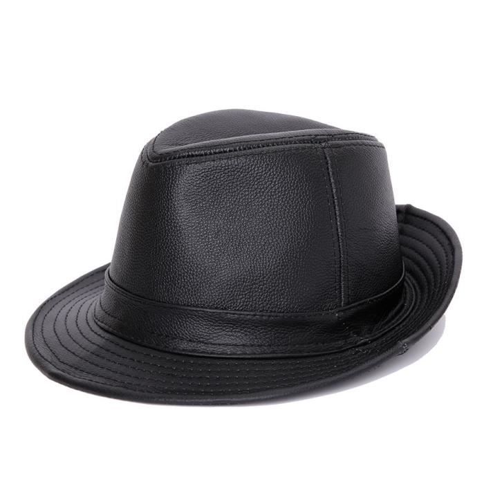 Casquette,chapeau Fedora en cuir de vache véritable pour homme et femme ...