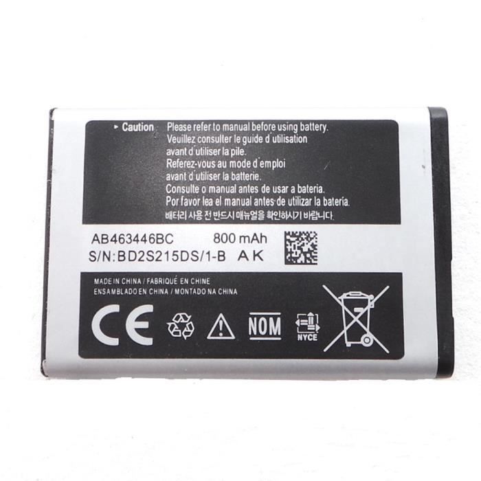 Batterie Lithium Ion Compatible Samsung Ab463446bu - Capacité 800 mAh - Cdiscount Téléphonie