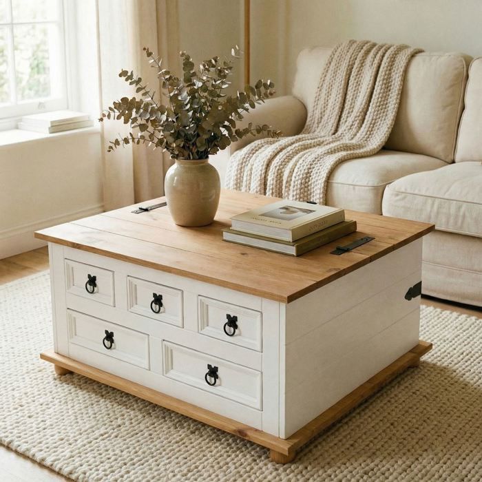 Table basse de salon TEQUILA coffre malle de rangement rectangulaire en ...