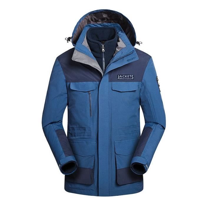 Veste Imperméable Homme Hiver Doublé Polaire Chaude Couleur Contraste ...