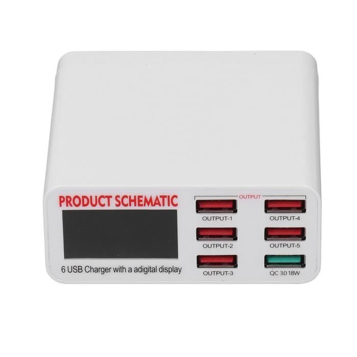 JIM-Chargeur intelligent USB Bloc chargeur USB à 6 ports de sortie ...