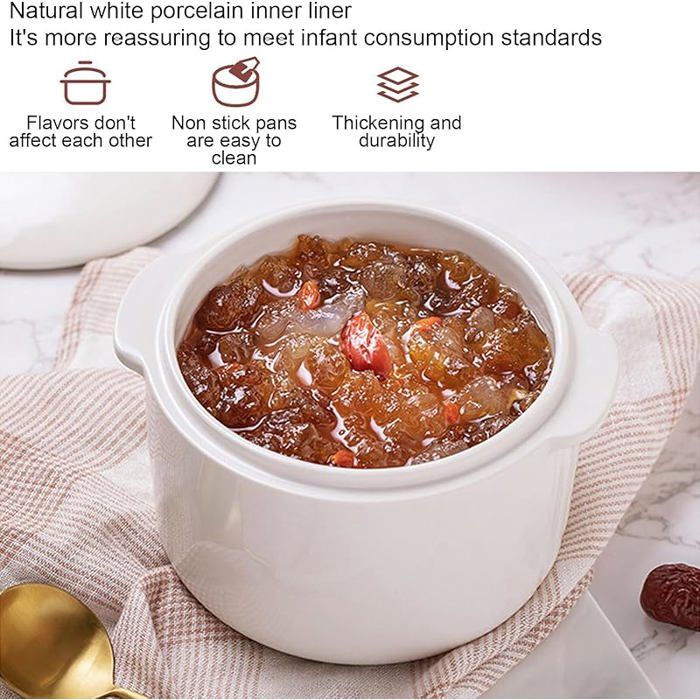 1L Healthy Green Ceramic Slow Cooker Bird Nest Herb Soup Pot Electric ...