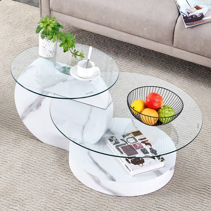 Table basse design verre double couche sécurit effet blanc MDF 2 ...