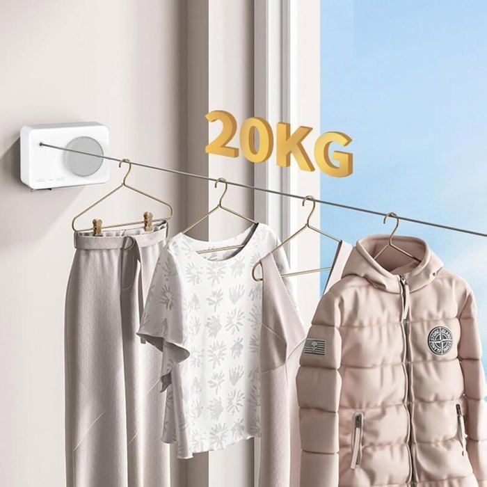 DRE-Corde à linge rétractable de 4,2m, sèche linge mural peu encombrant ...
