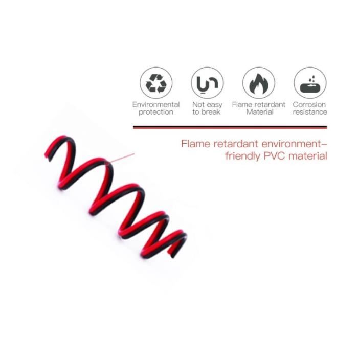 Câble-fil,Fils électriques à 2 broches, rouge, noir, ruban plat, fil de ...