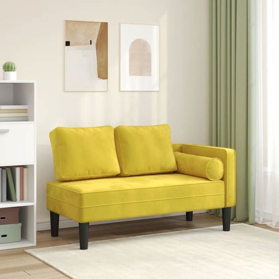 Meridienne salon-Chaise longue - avec coussins jaune velours - Fauteuil ...