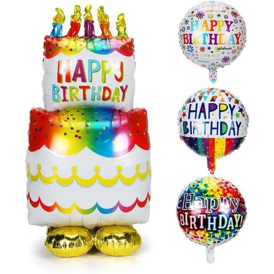Ballons En Aluminium Joyeux Anniversaire,Ballons Anniversaire 4 Pièces, Gros Gâteau D ...