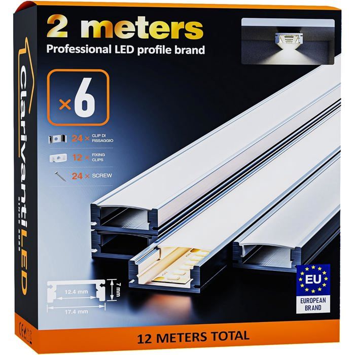 ClarivantiLED 2m×6 Profilé Alm LED Rail avec Diffuseur Goulotte et ...