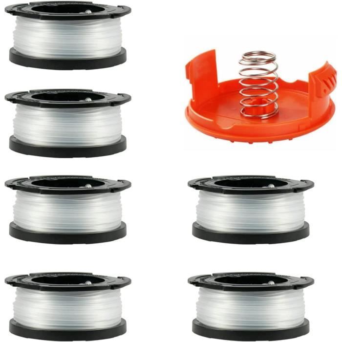 Bobines de fil de rechange pour débroussailleuse Black & Decker - Lot de 6 lignes, 1 couvercle ...