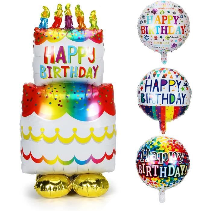 Ballons En Aluminium Joyeux Anniversaire,Ballons Anniversaire 4 Pièces, Gros Gâteau D ...