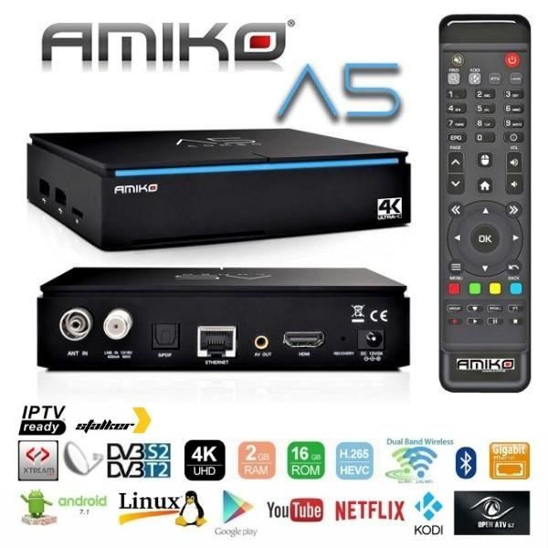 Amiko A5 Combo 4K IPTV - DVB-S2/T2/C - Cdiscount TV Son Photo