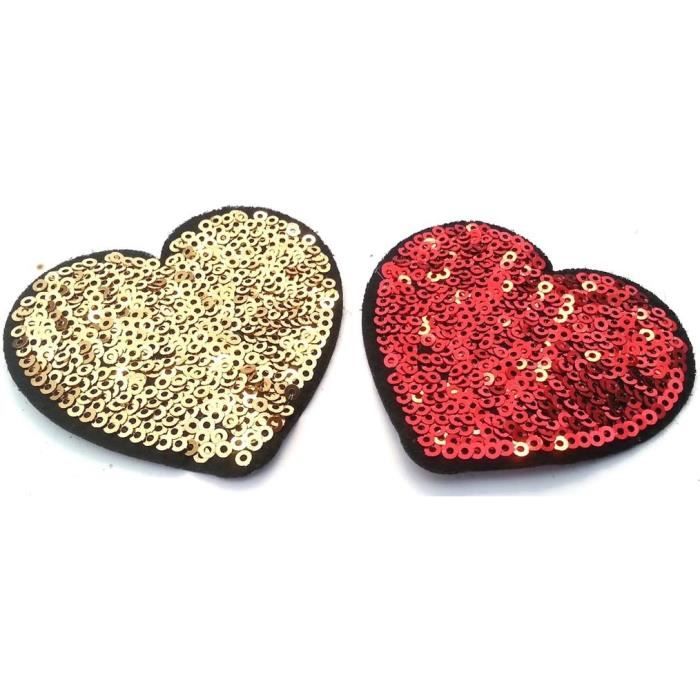 Écusson Brodé Patch Ecusson Coeur Thermocollant Paillette Les Deux ...
