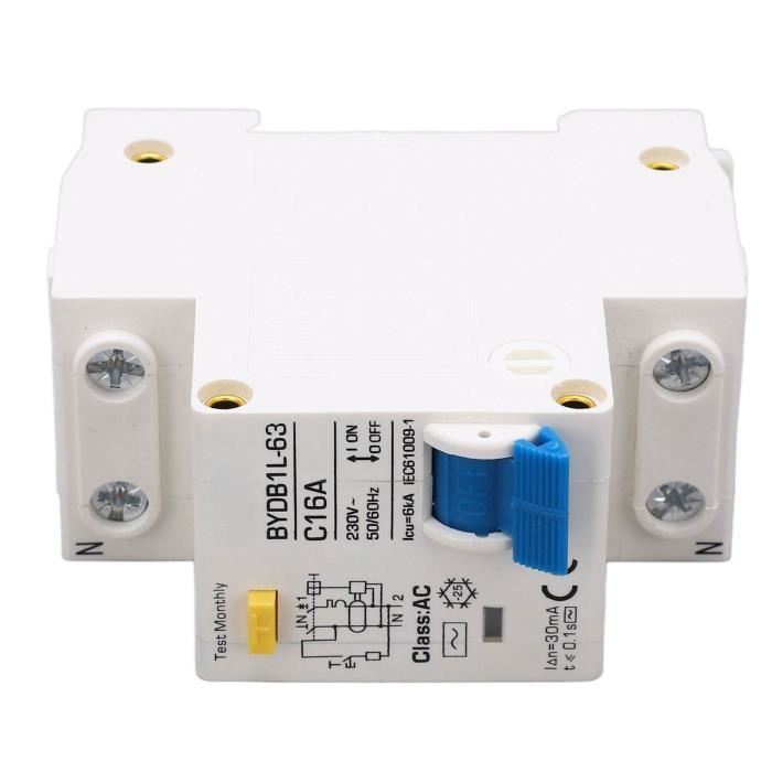 Disjoncteur - CIKONIELF - Miniature 1P+N - 16 A - 230 V AC - Protection contre les surcharges ...