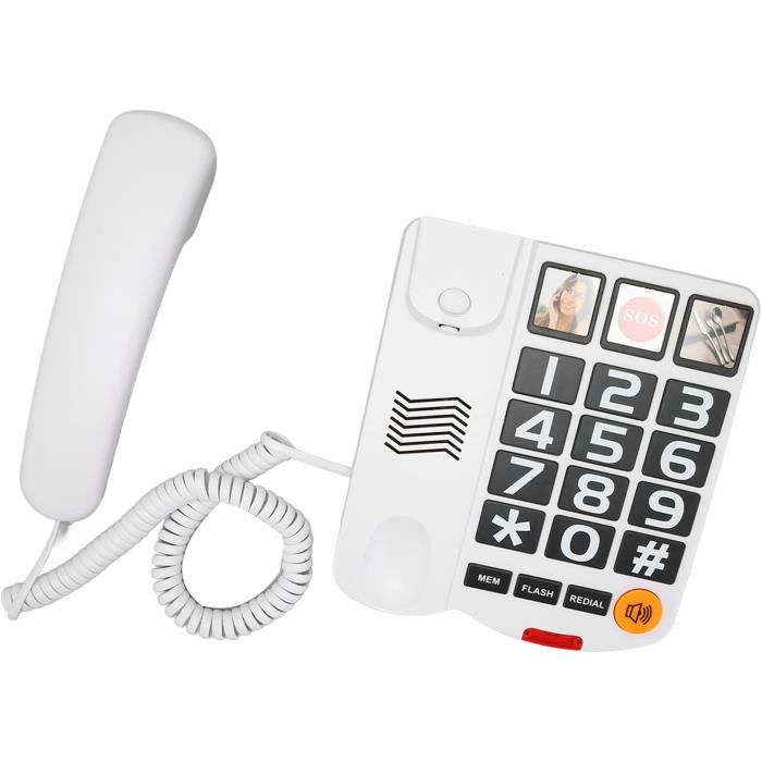 Téléphone À Gros Boutons Pour Personnes Âgées, Téléphone Fixe Filaire, Mains Libres ...