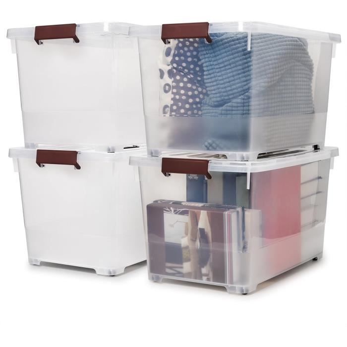 52 L Boîte De Rangement En Plastique Transparente Avec Couvercle, Lot ...
