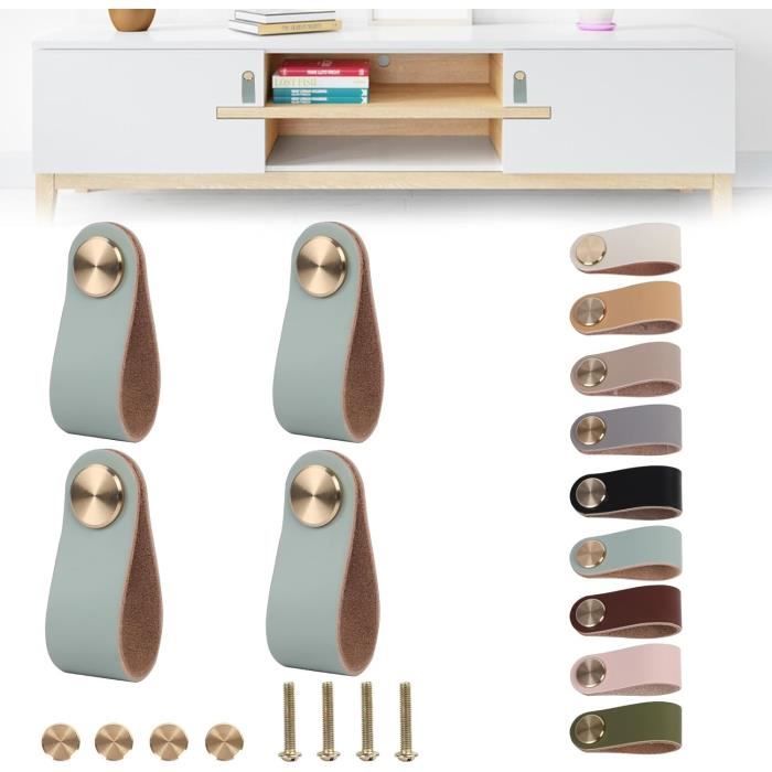 Lot De 4 Poignées En Cuir Pour Meubles, Boutons D'Armoire, Avec Vis, 13 ...