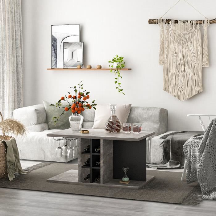 FAR - Table basse de 2,5 cm d'épaisseur avec étagère à vin avec porte ...