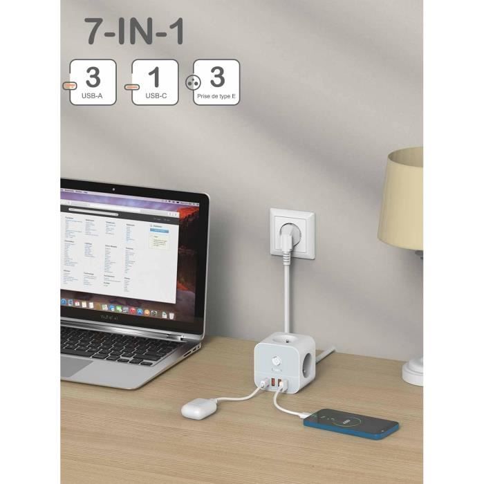 Rallonge Multiprise Avec Usb C, Cube Prise Multiple Avec Interrupteur ...