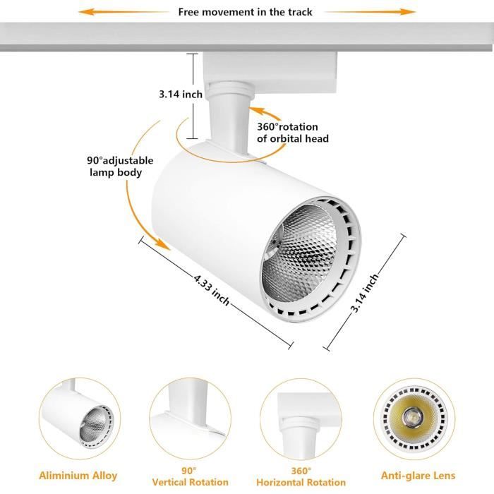 6 Lumières Kit Complet Rail Spot Led Blanc 3000K,Avec Extra 2M Rail ...