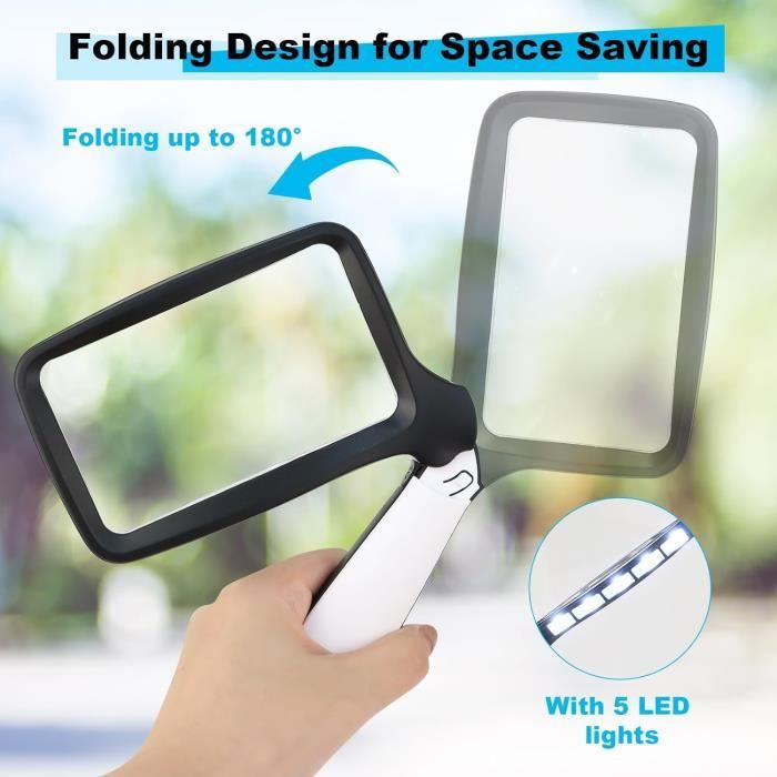 Loupe De Lecture Avec 5 Lumières Led Loupe Grossissante 3X Et 2 Modes D’Intensité Loupe ...