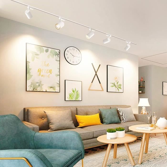 6 Lumières Kit Complet Rail Spot Led Blanc 3000K,Avec Extra 2M Rail ...