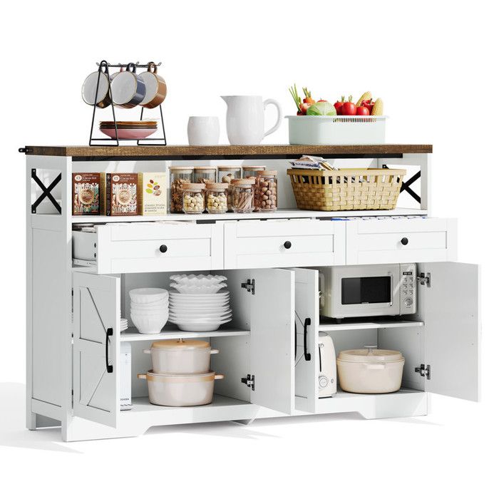 Buffet Buffet 140cm avec rangement, bar à café avec 3 tiroirs, console ...