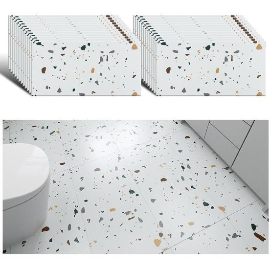 Sol Pvc Adhesif Terrazzo Blanc Dalle Pvc Adhesive Sol Salle De Bain ...