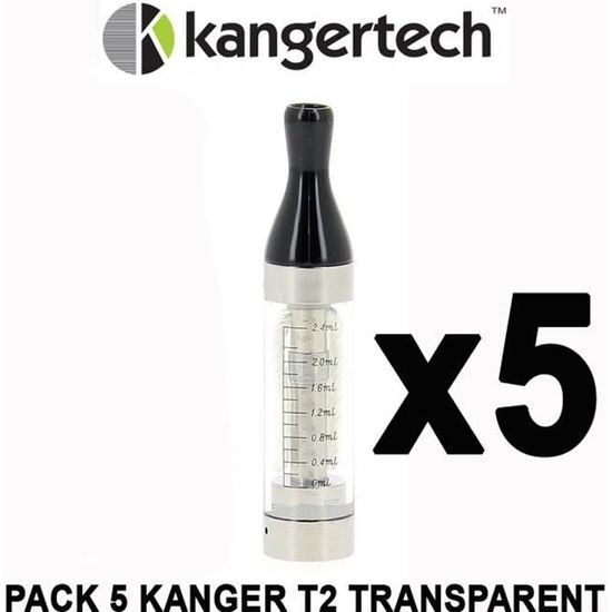 PACK 5 Clearomiseurs KANGER T2 - TRANSPARENT - 2,4ml. Certifié ...