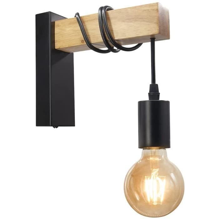 Applique murale BYX Loft Style en bois massif - Noir - E27 - Lampe ...