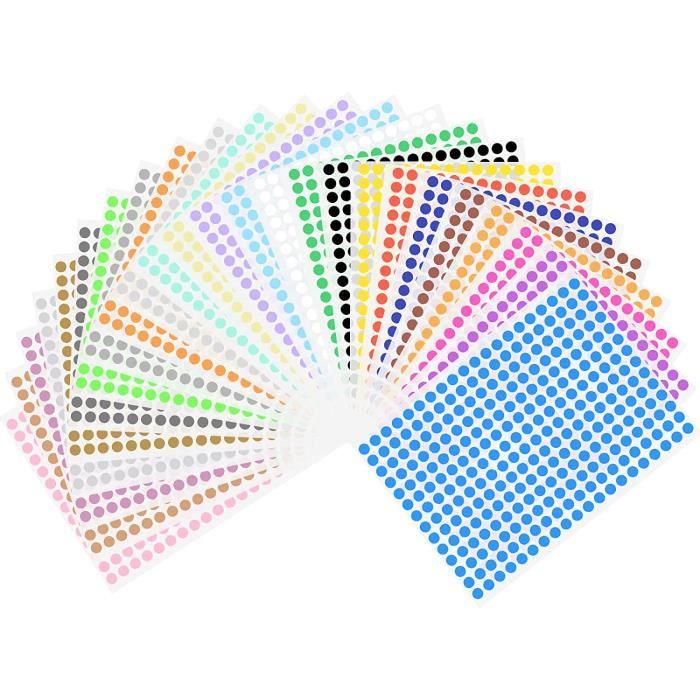 25 Sheets 6000PCS 8mm Gommettes Autocollantes Rondes, 25 Couleur Codage ...
