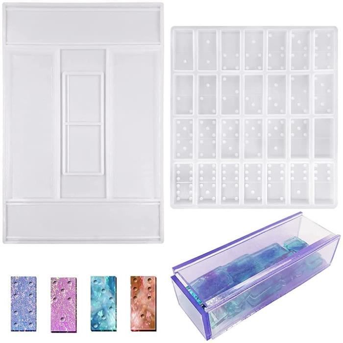 Lot de 2 moules en résine, moules en silicone pour dominos, boîte de ...