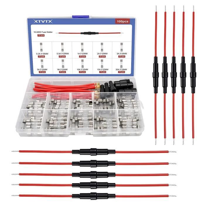 100PCS 10 valeurs 250V Fusibles en Verre à Fusion Rapide Porte-fusible ...