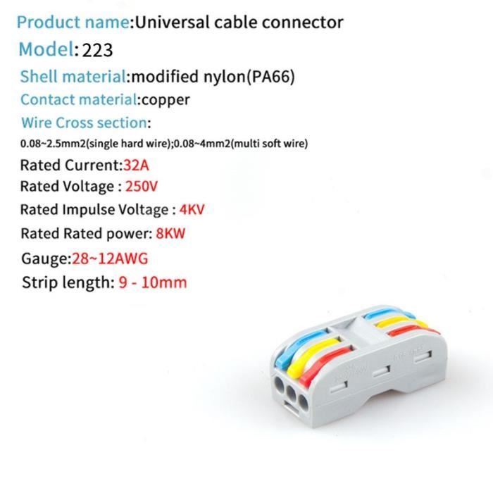223-C - 100pcs - Mini connecteurs de câbles rapides, connecteur de ...
