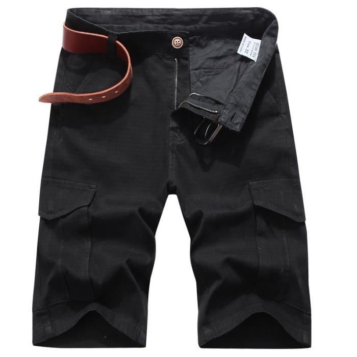 Short Cargo Multi Poches Homme en Coton Coupe Droite Short Ete ...