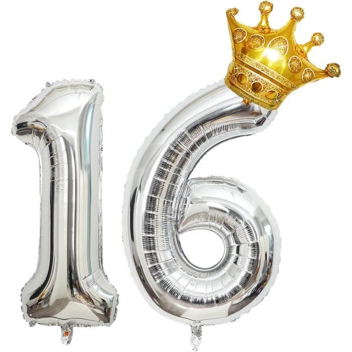 Ballons Géants En Forme De Chiffre 16 - Argentés - Pour 16 Ans - Pour ...