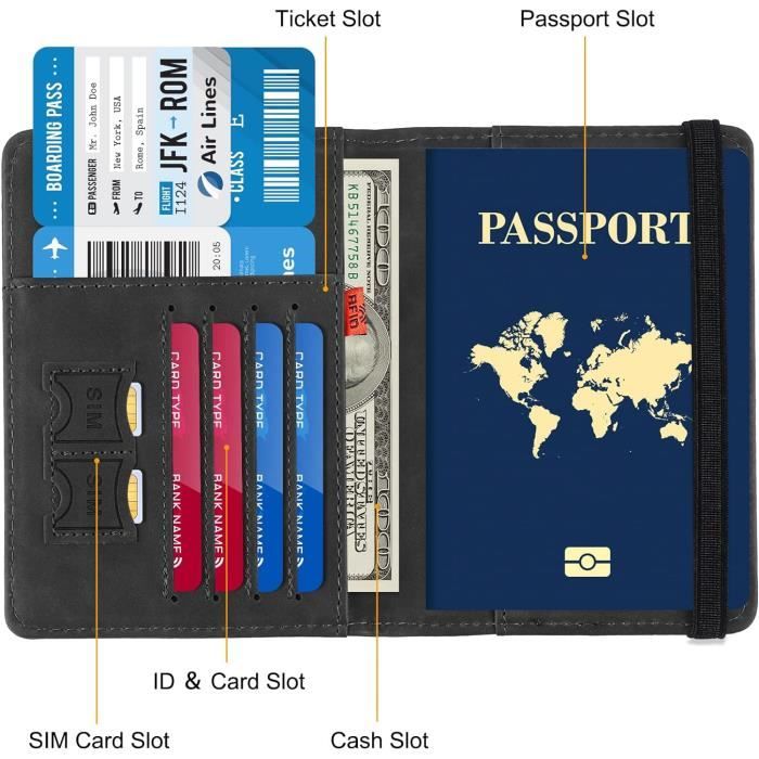 Protege Passeport Pochette Passeport Protège Passeport Avec Blocage Rfid Pu Porte Passeport Anti ...