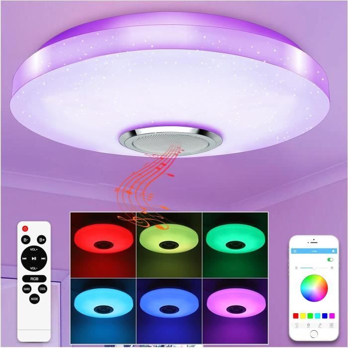 TODEHI Plafonnier LED 36W Dimmable, Haut-parleur Bluetooth, Lère avec Télécommande-App Contrôle ...